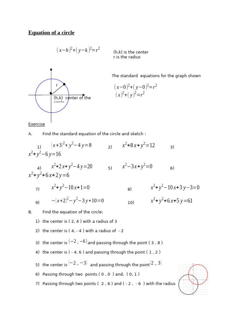 Circle Equation and Exercises Guide | PDF