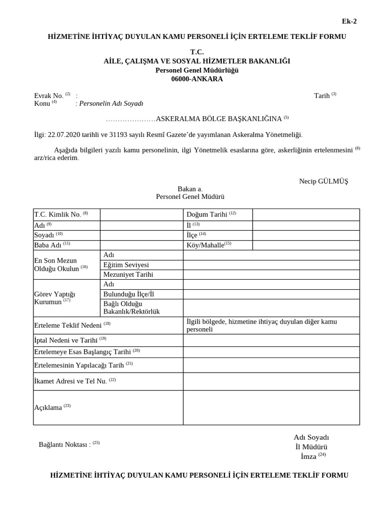 Askerlik Erteleme Ek 2 Form | PDF