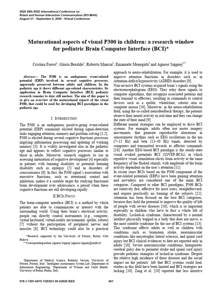 Visual P300 in Pediatric BCI Research | PDF | Event Related Potential ...