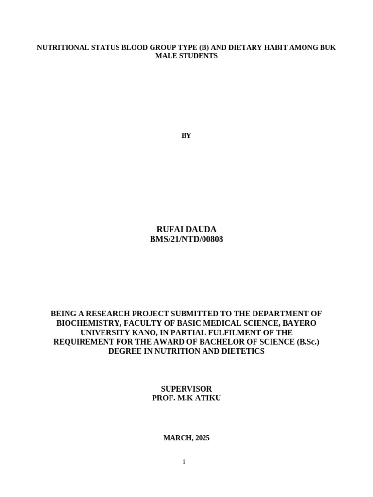 RUFAI DAUDA Project - 111647 - 033343 | PDF | Blood Type | Body Mass Index