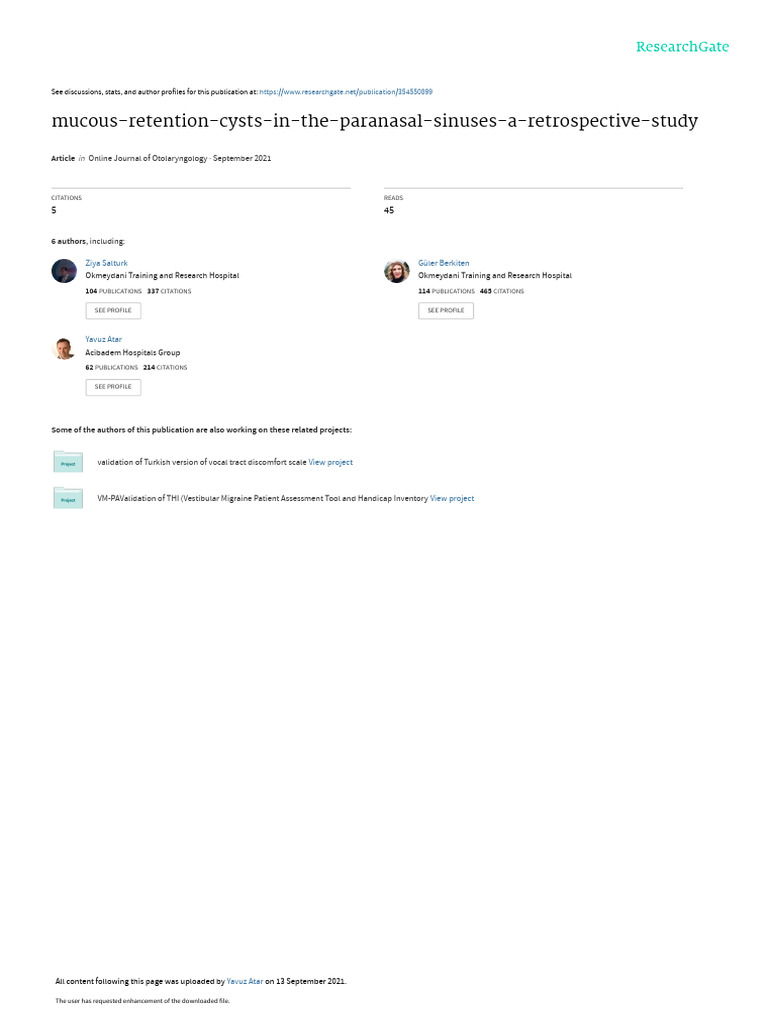 Mucous Retention Cysts in The Paranasal Sinuses A Retrospective Study ...