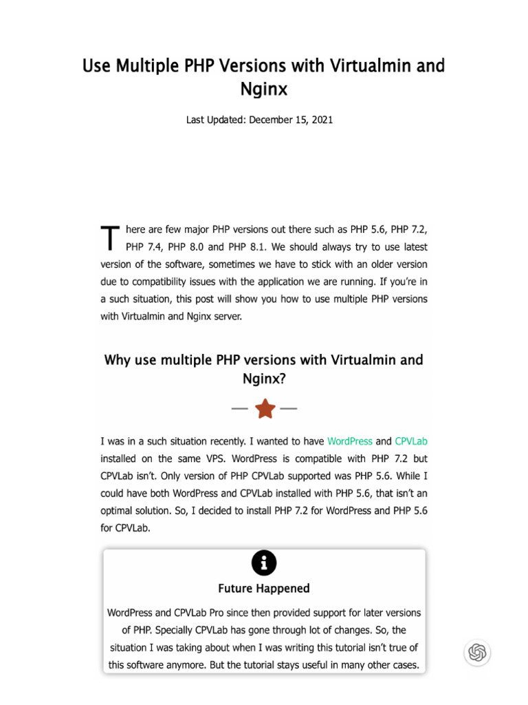 How To Use Multiple PHP Versions With Virtualmin and Nginx - Vpsfix | PDF