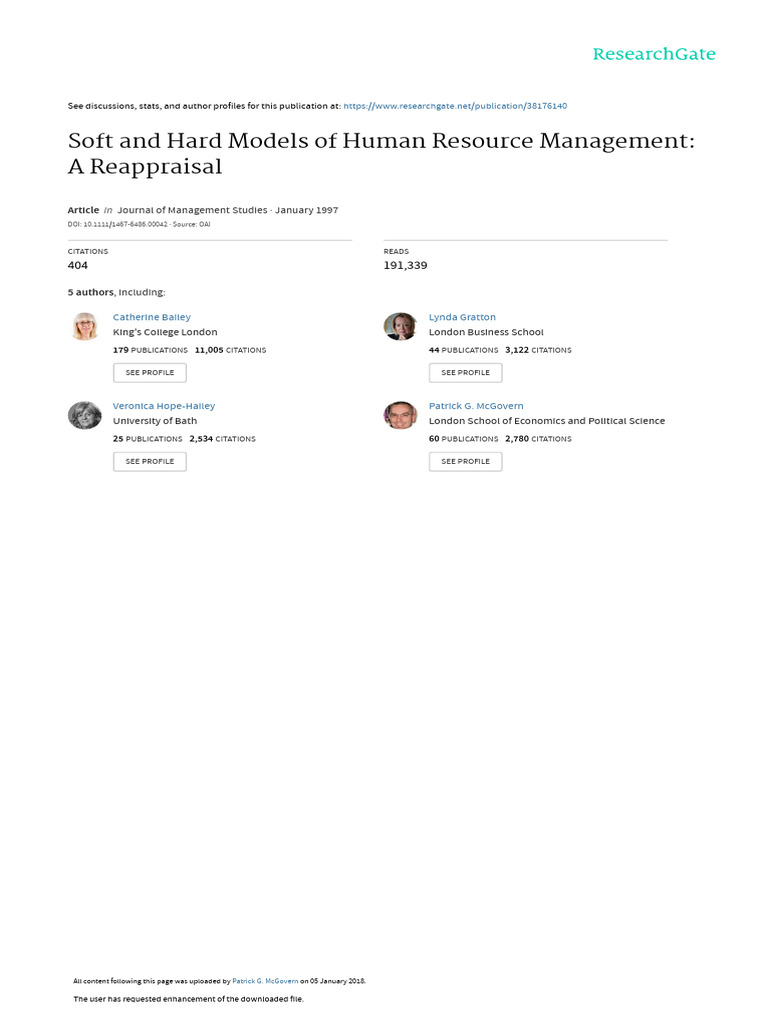 Soft and Hard Models of Human Resource Management | PDF | Human ...