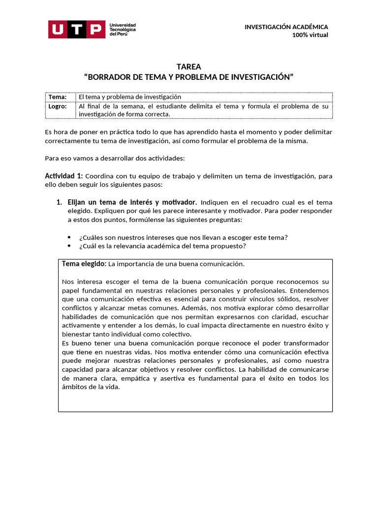 S2 - Tarea Del Tema y Problema de Investigación. | PDF | Cognición ...