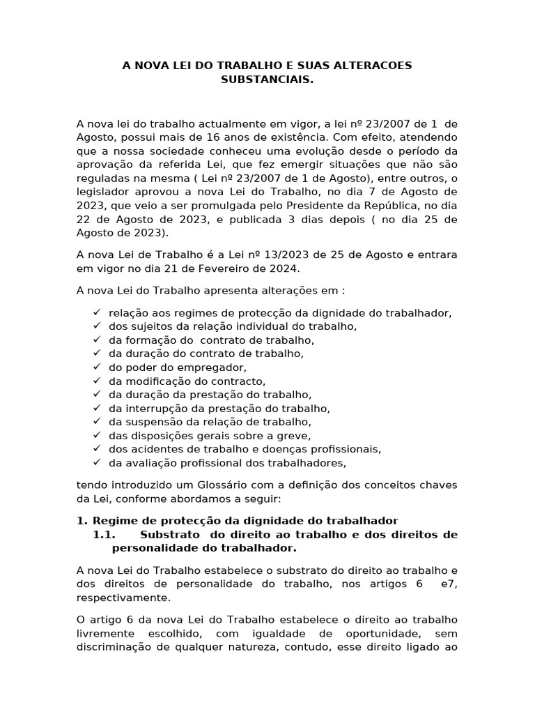A Nova Lei Do Trabalho e Suas Alteracoes Substanciais | PDF | Férias ...