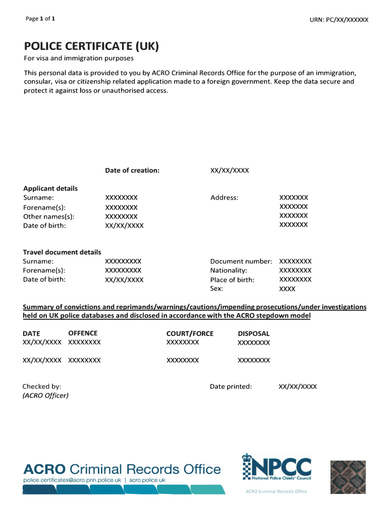 UK Police Certificate for Immigration | PDF