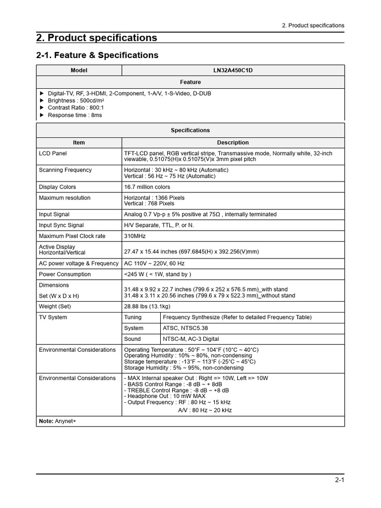 LCD TV Model Specifications and Features | PDF | Mains Electricity | Hertz