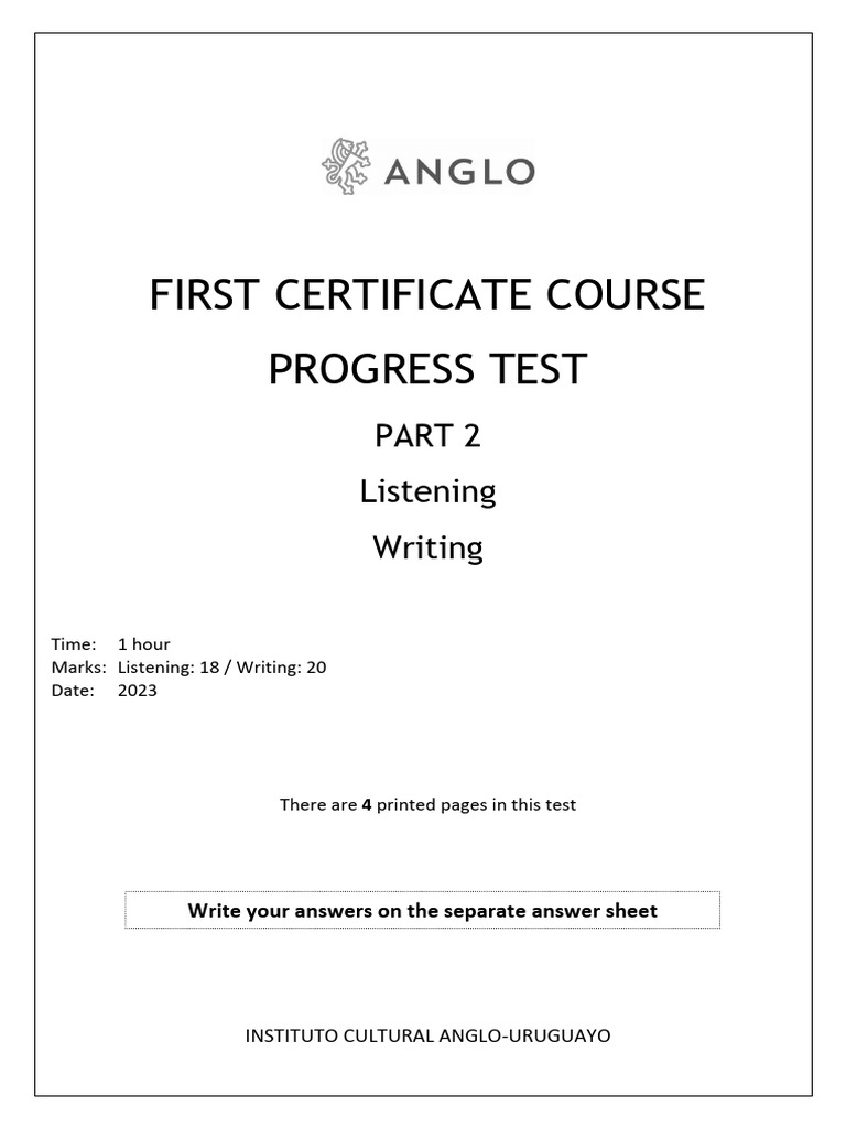 FCE Progress Test Part 2 Listening - Writing 2023=2016 | PDF | Learning ...