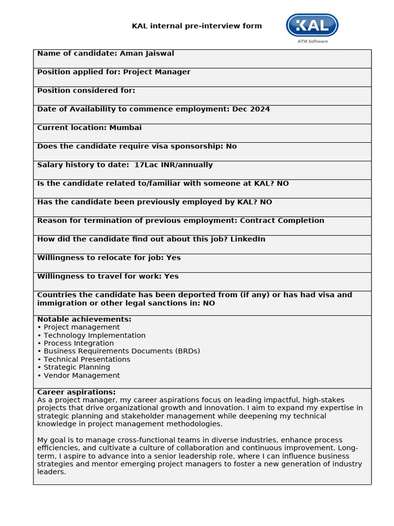 Pre-Interview Form (1) | PDF