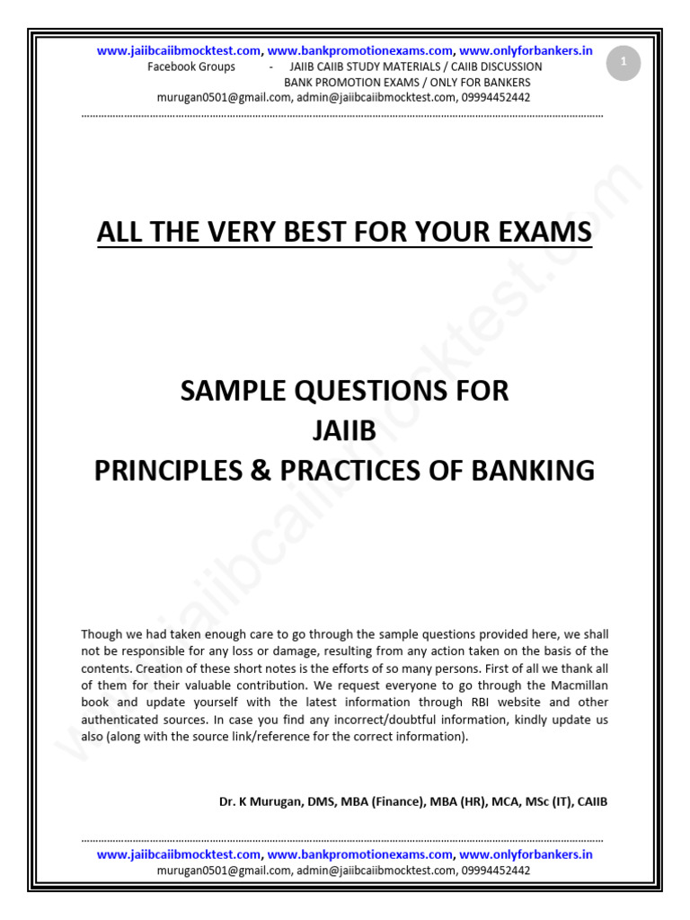 Sample Paper JAIIB PPB by Dr. Murugan | PDF | Guarantee | Loans