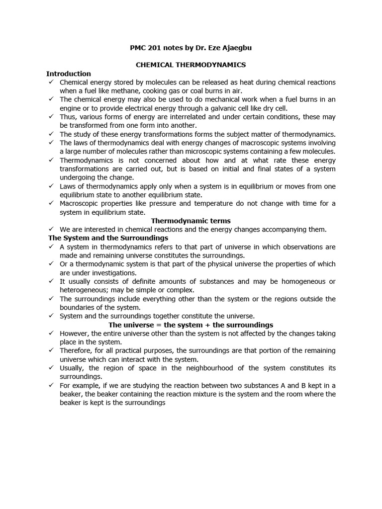 PCH 201 Chemical Thermodynamics | PDF | Chemical Equilibrium | Gibbs Free Energy