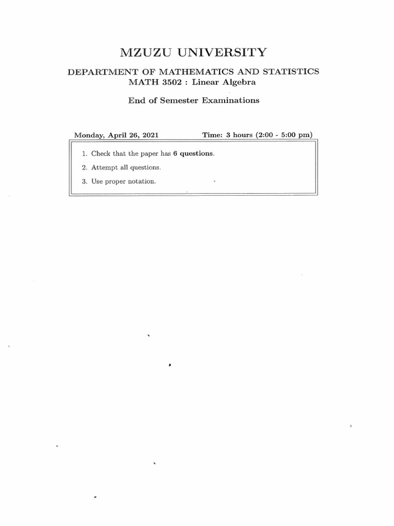 Linear_algebra_ODL_end_of_semester_examination_april_2021 | PDF