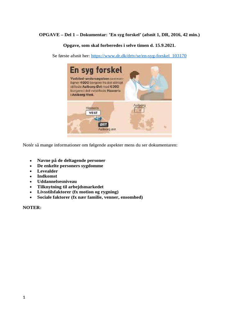 OPGAVE - en Syg Forskel (Dokumentar, DR, 2016) | PDF