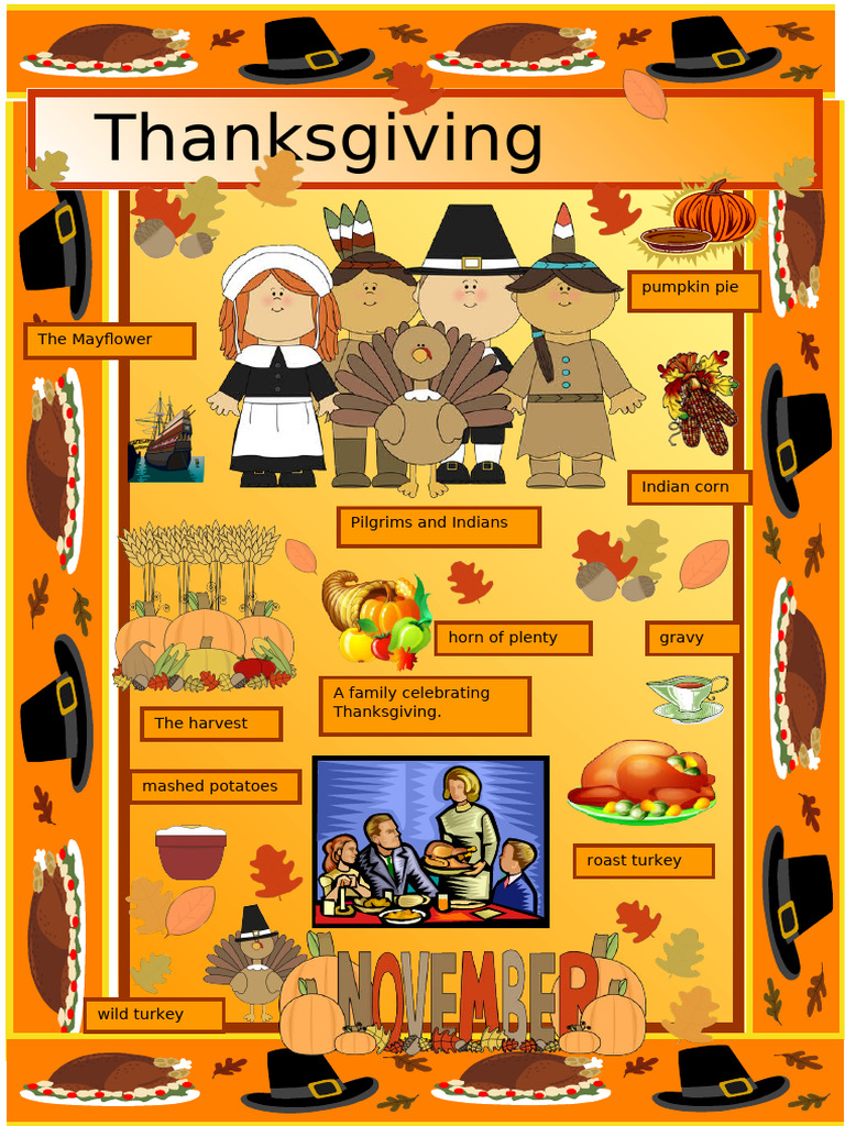 Thanksgiving Vocabulary Pictionary Classroom Posters Picture ...