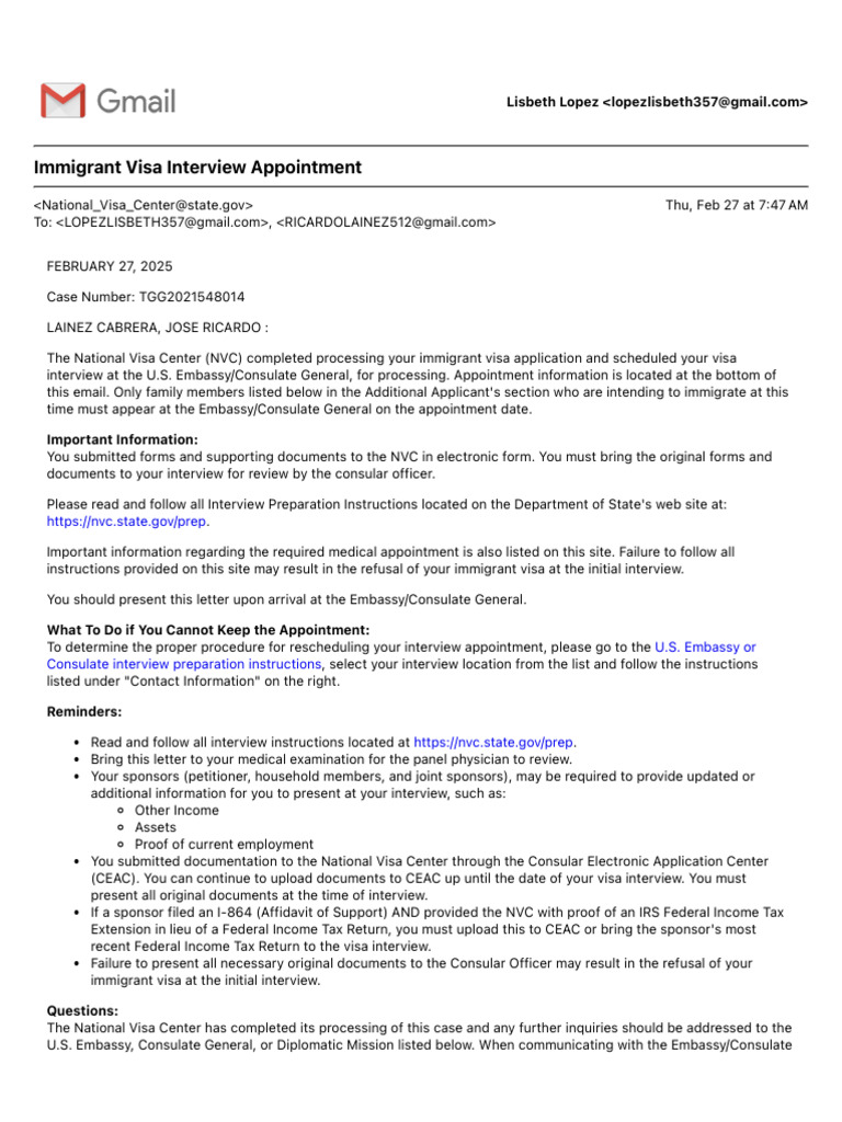 Immigrant Visa Interview Appointment | PDF | Diplomacy