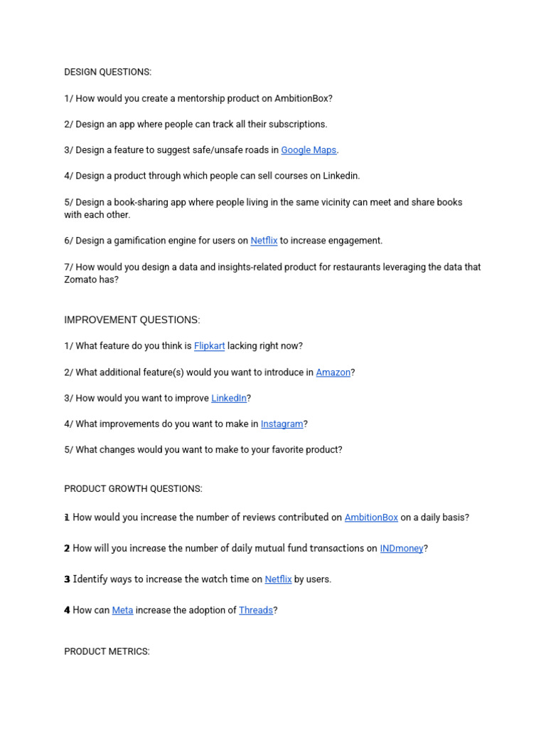 Product Interview Questions | PDF | Cyberspace | Computing