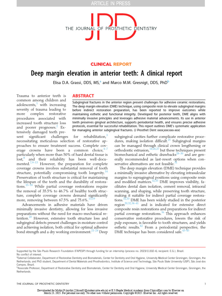Deep Margin Elevation for Anterior Teeth | PDF | Dental Composite ...
