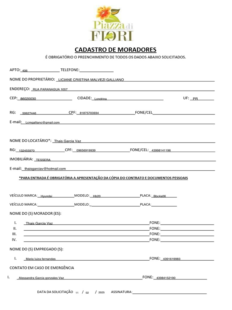 Cadastro de Moradores: Formulário Completo | PDF