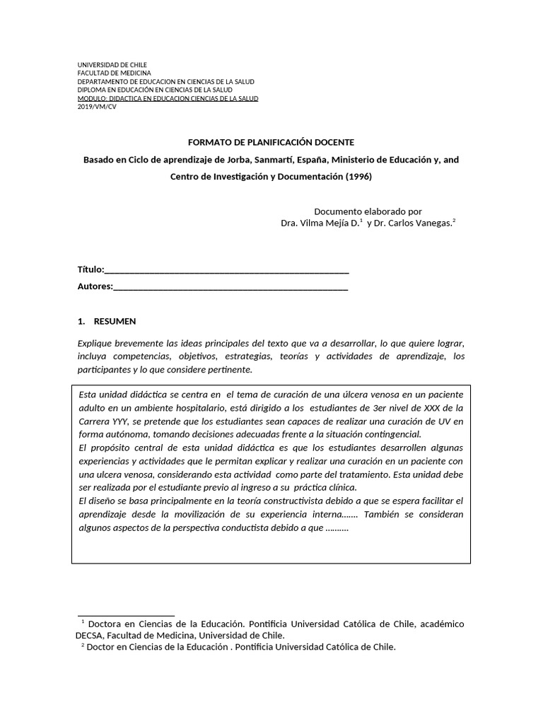Ejemplo de Planificaci N Docente | PDF | Aprendizaje | Maestros