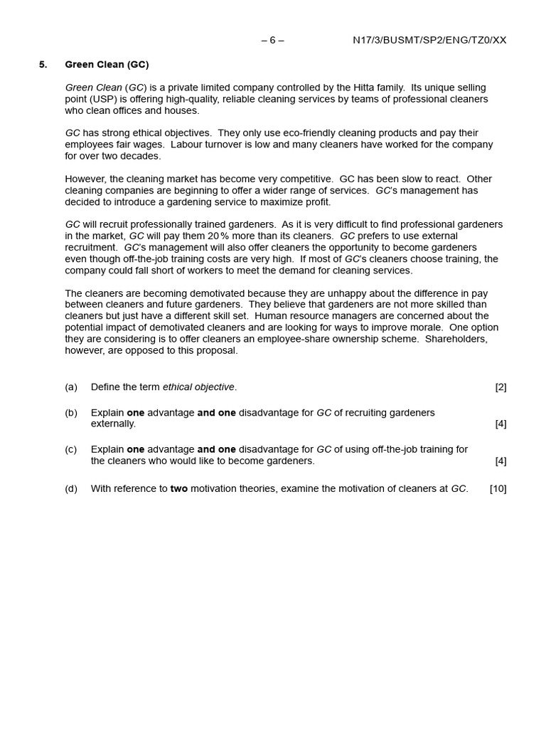BM SL Unit 2.1 Revision Question 2 | PDF