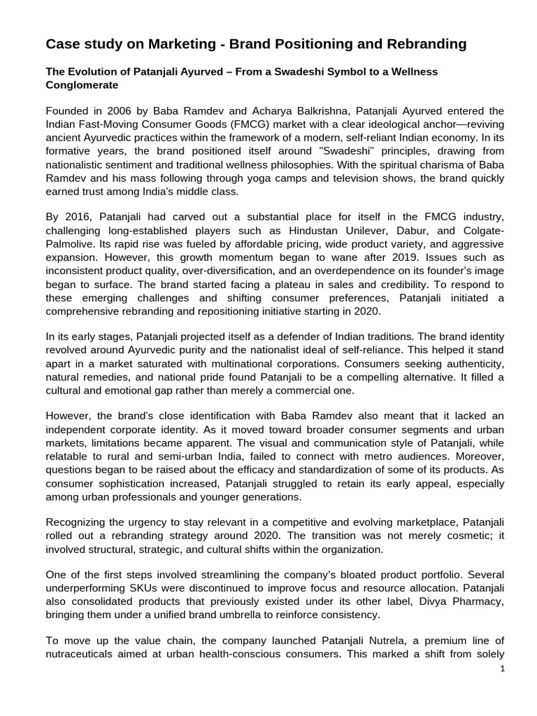 Case Study On Marketing - Brand Positioning and Rebranding Questions ...