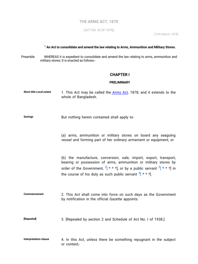 Arms Act, 1878 (Act No. XI of 1878) | PDF | Magistrate | Fine (Penalty)