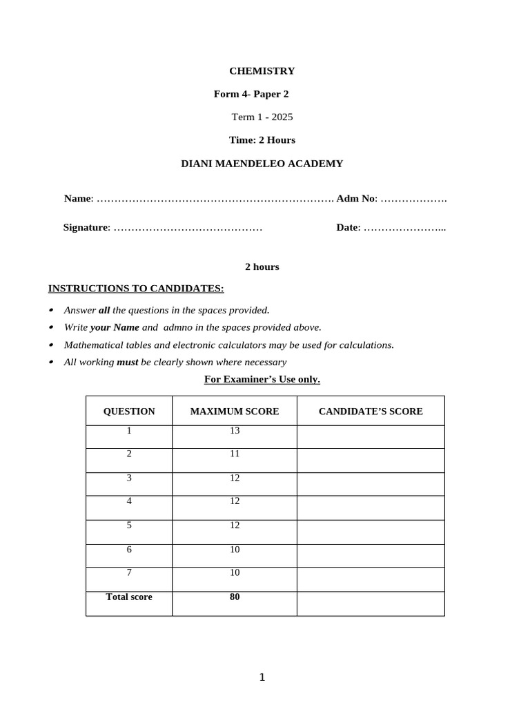 Form 4 Chemistry - Paper 2 - Question Paper | PDF | Chemical Elements ...