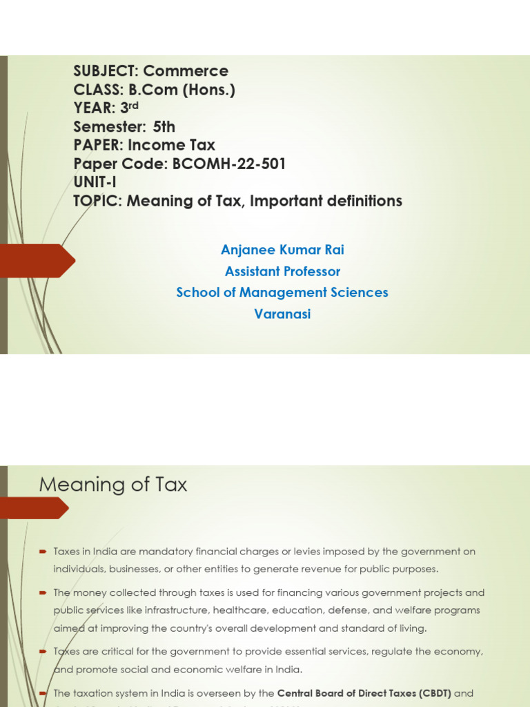 Unit-1 Basic Concepts of Income Tax | PDF | Taxes | Cost Of Living