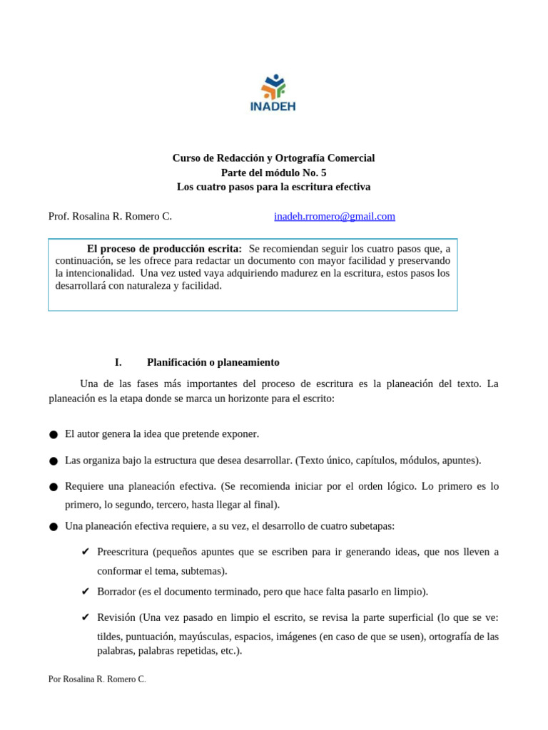 LOS CUATRO PASOS DE LA ESCRITURA Parte Módulo 5 | PDF | Memoria ...