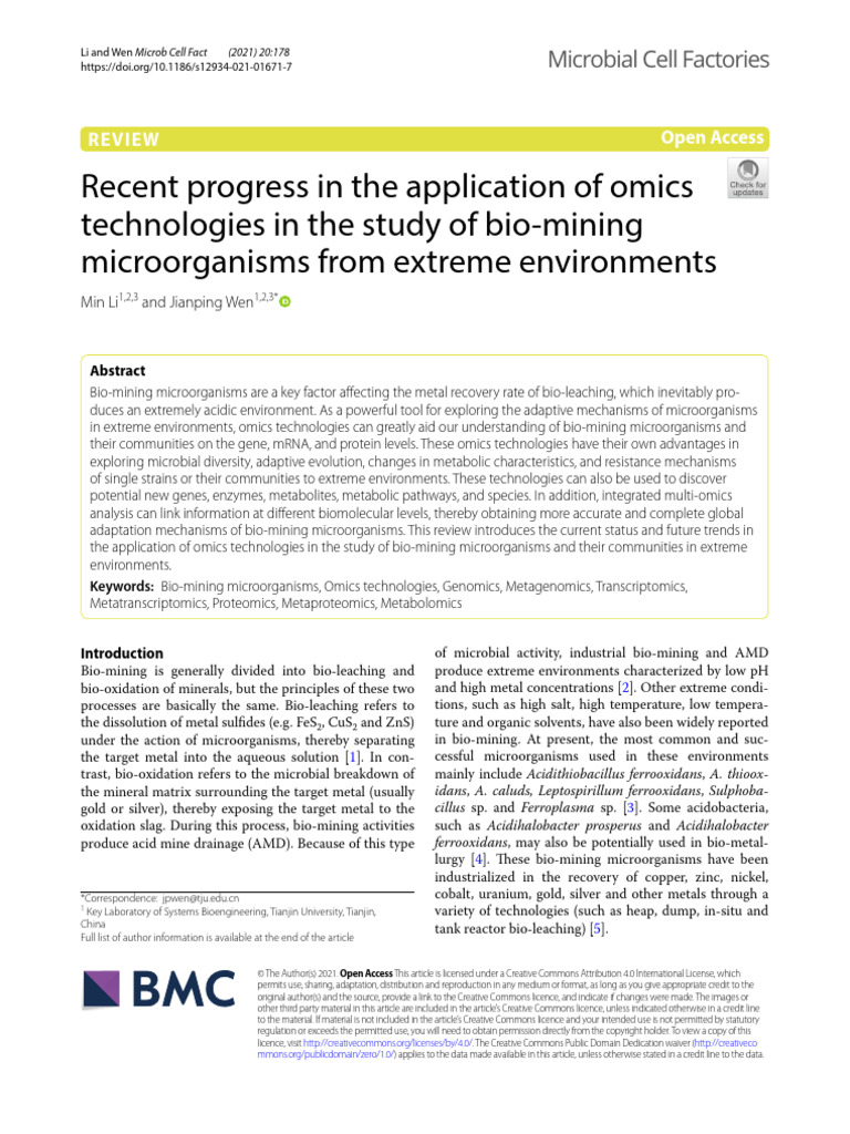 Recent Progress in The Application of Omics Technologies in The Study of Bio Mining ...