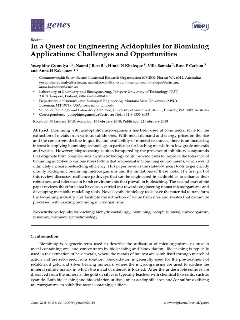 In A Quest For Engineering Acidophiles For Biomining Applications ...
