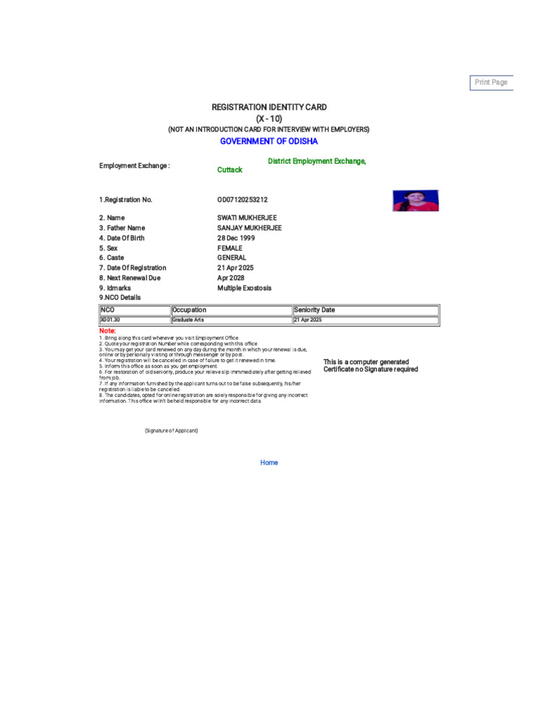 X-10 - Registration Identity Card | PDF | Government And Personhood ...