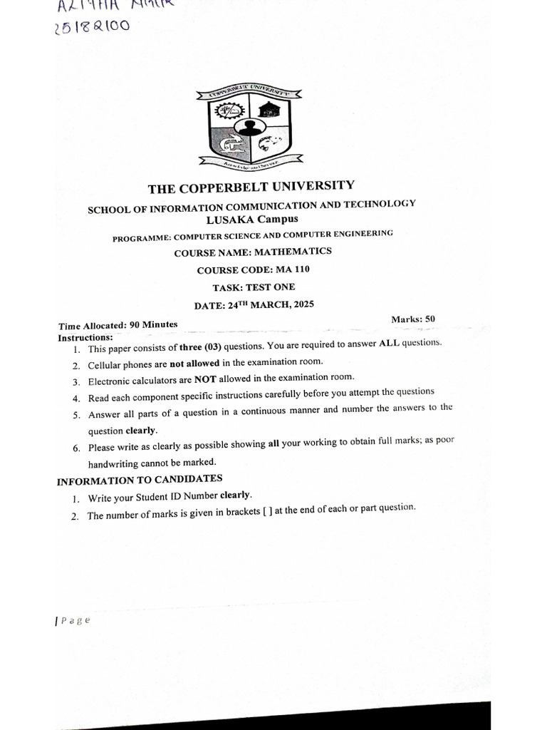 MA110 test 1 (2025) | PDF