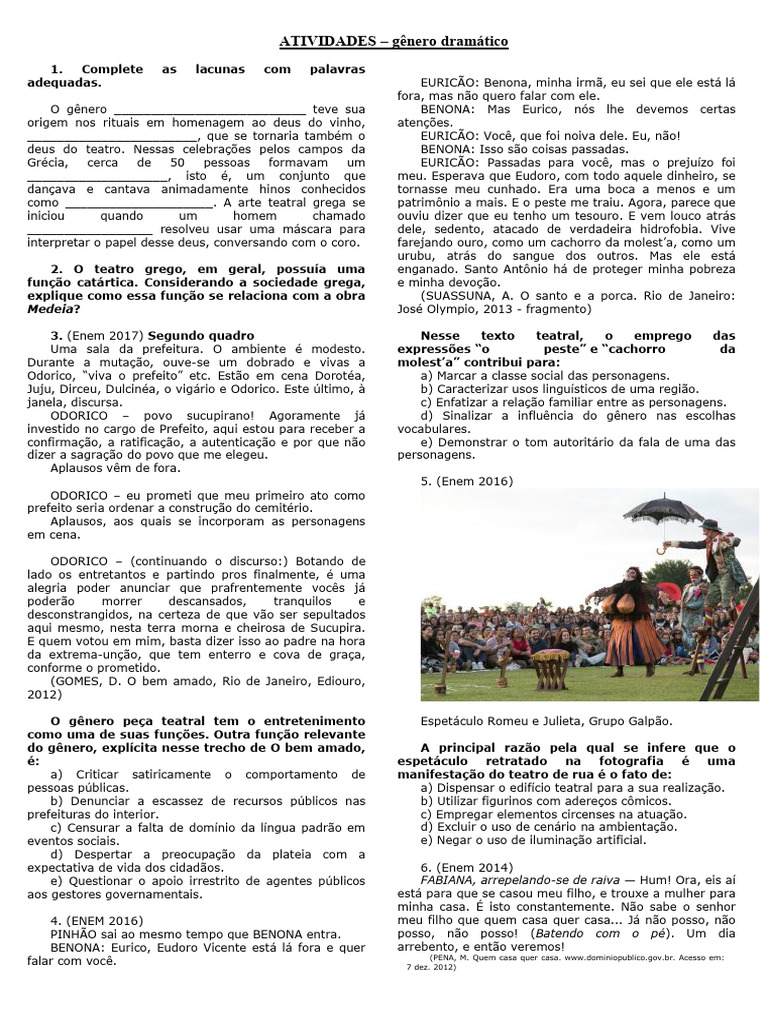 Atividades sobre Gênero Dramático | PDF | Ator | Teatro