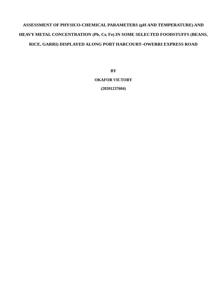Assessment of Physico-Chemical Parameters and Heavy Metal Concentration ...