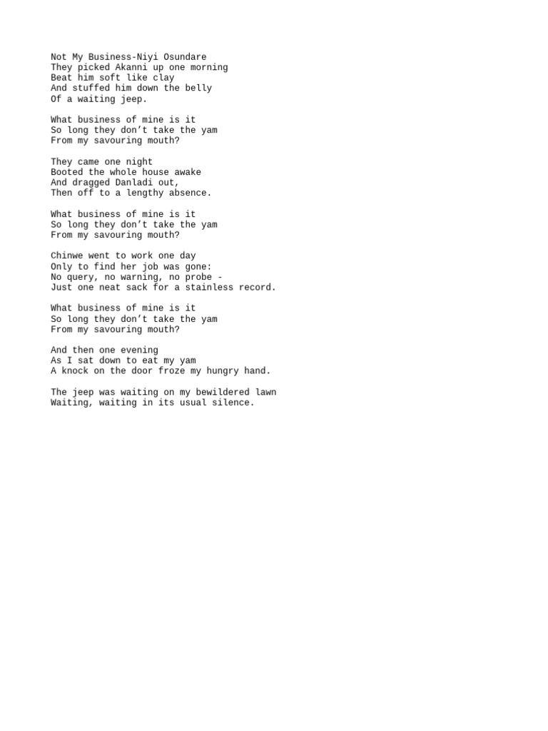 Not My Business-Niyi Osundare | PDF