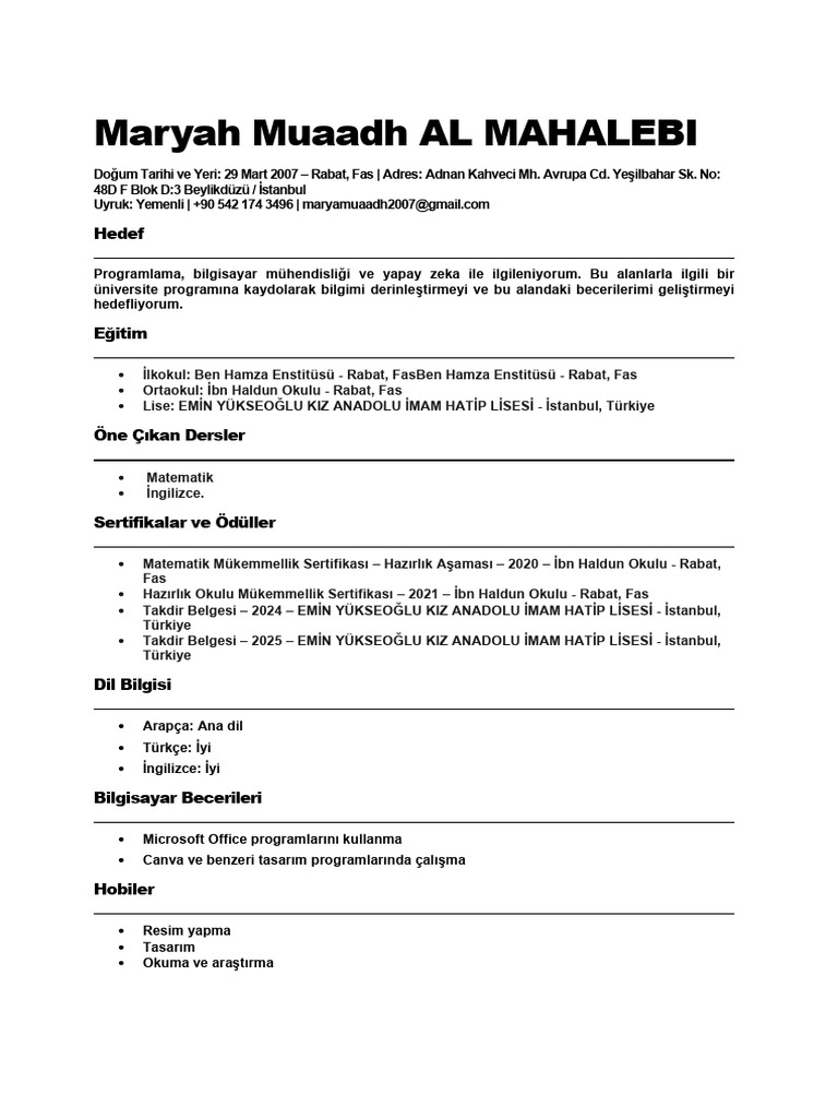 Maryah Muaadh AL MAHALEBI: Hedef | PDF