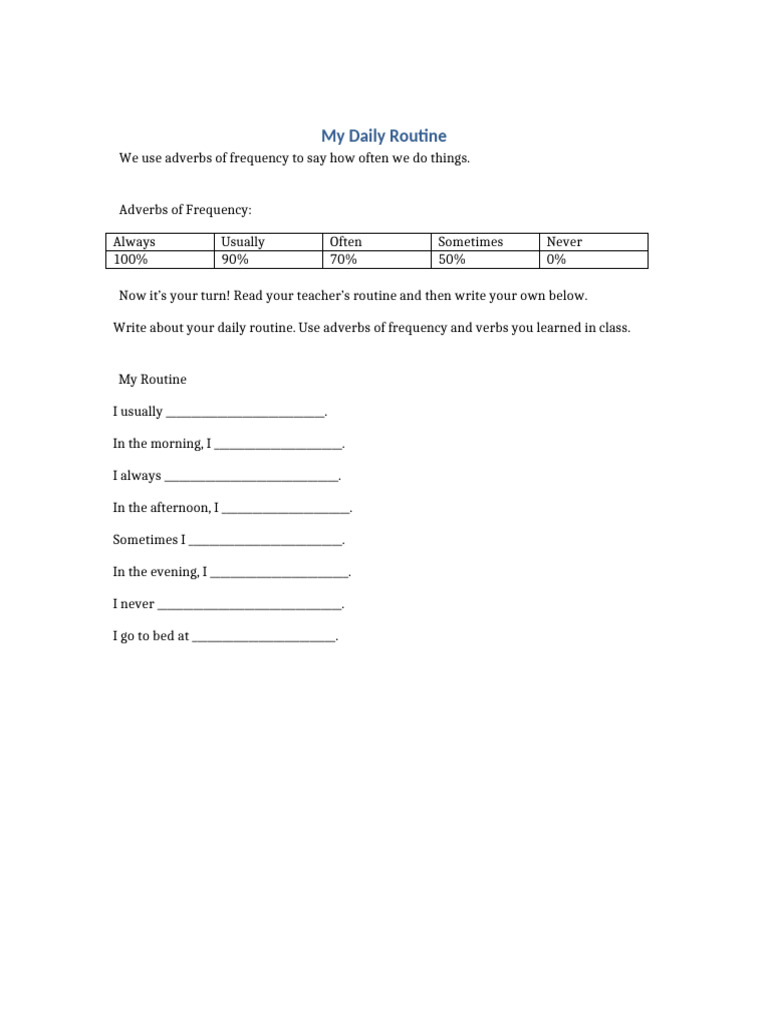 Daily Routine with Adverbs of Frequency | PDF