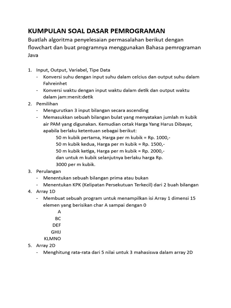Kumpulan Soal Dasar Pemrograman | PDF