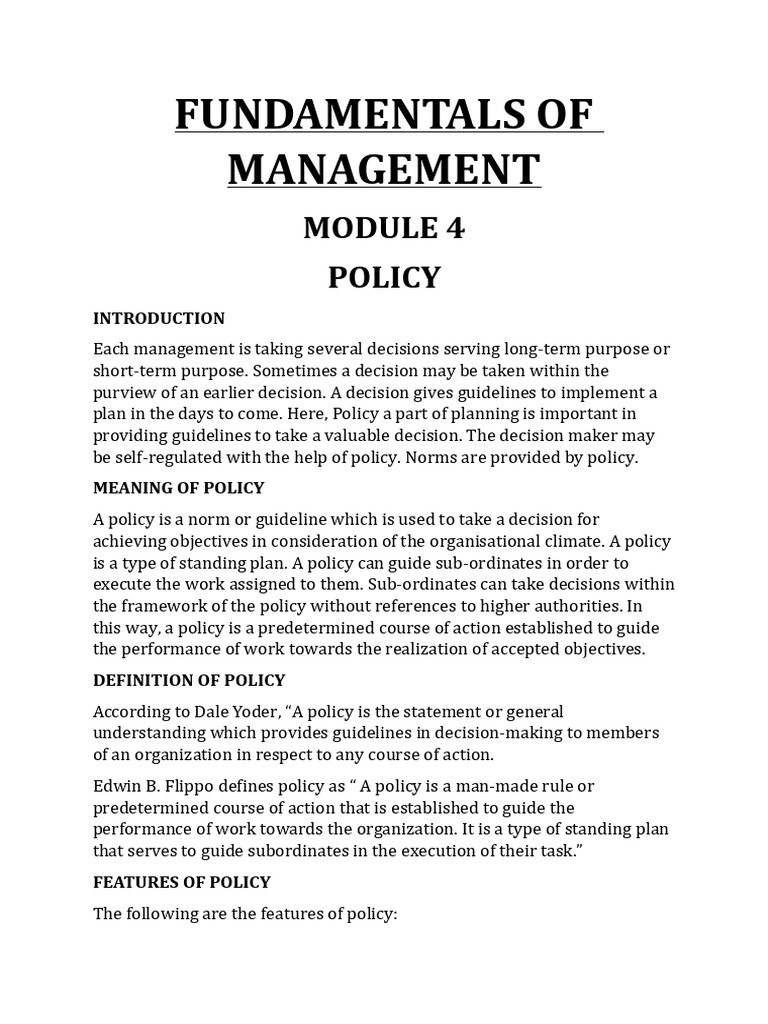 FUNDAMENTALS OF MANAGEMENT Chapter 4 | PDF | Policy | Behavior