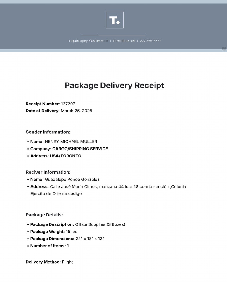 Free Package Delivery Receipt Template | PDF