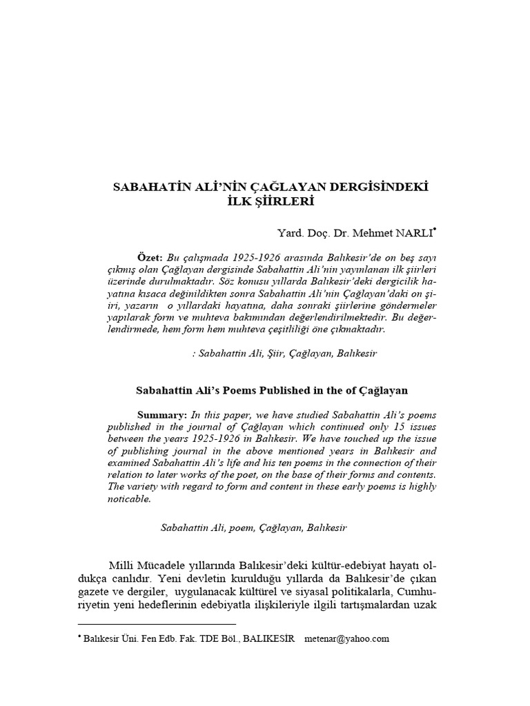 Sabahattin Ali - Nin - A - Layan Dergisindeki - LK - Iirleri (#177043 ...