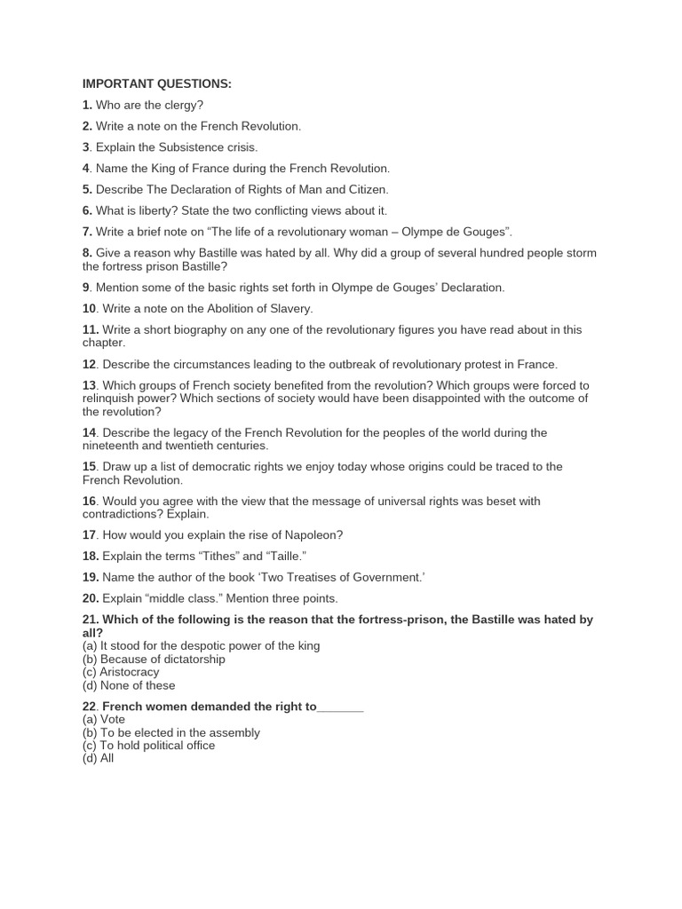 Key Questions on the French Revolution | PDF | French Revolution | Napoleon