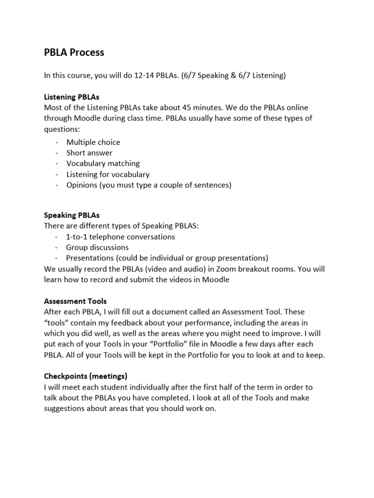 PBLA Process - Online | PDF