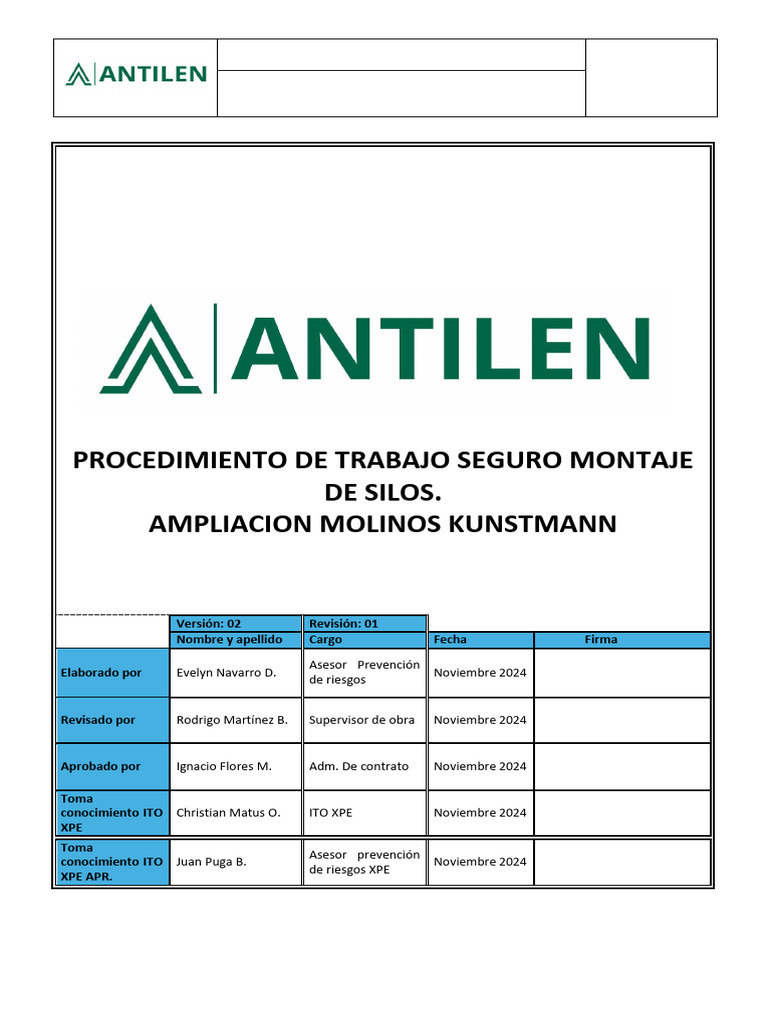 Procedimiento de Trabajo Montaje de Silos. | PDF | Andamio