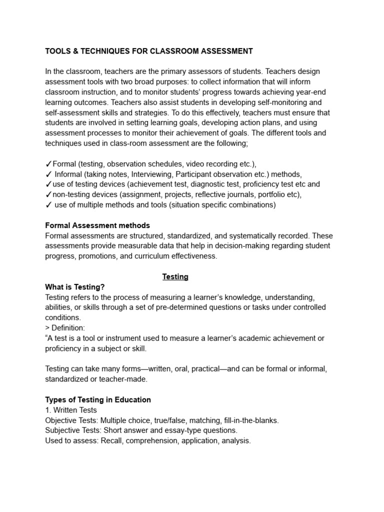 Classroom Assessment Tools and Techniques | PDF | Focus Group ...
