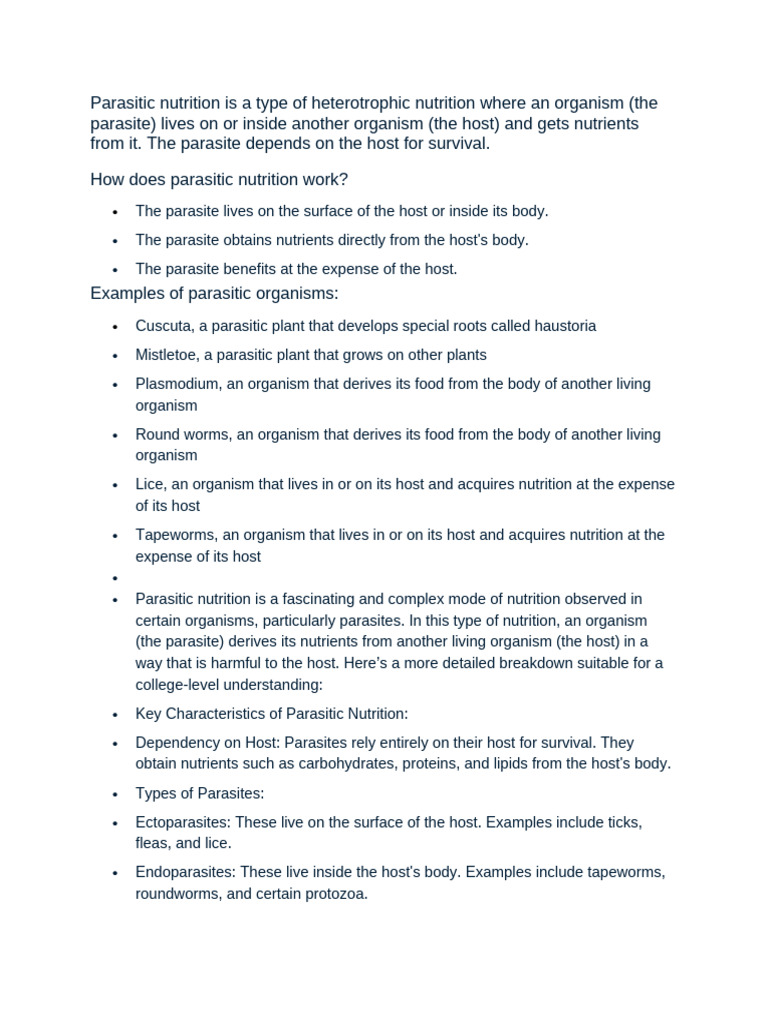 Parasitic Nutrition Is | PDF | Parasitism | Nutrition