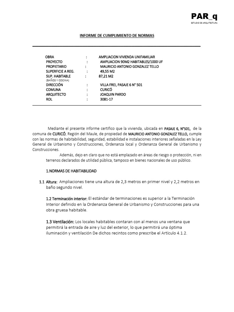 07 - Mauricio Gonzalez - Informe de Cumplimiento de Normas | PDF | edificio