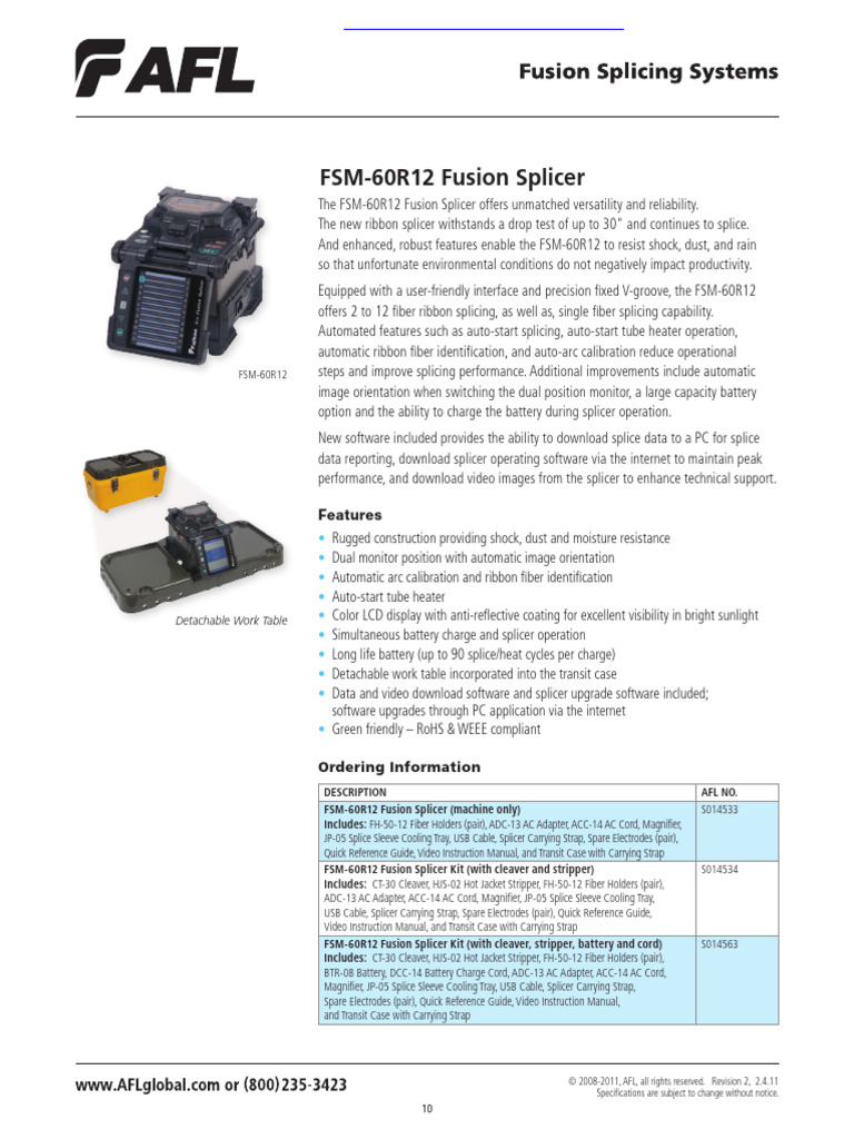 FSM-60R12 Fusion Splicer Overview | PDF | Optical Fiber | Computer Monitor