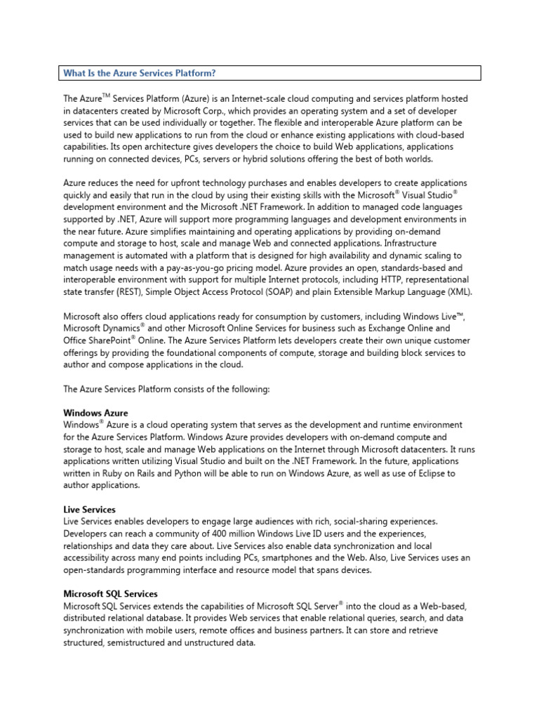 Azure Services Platform Fact Sheet | PDF | Microsoft Sql Server | Microsoft Azure